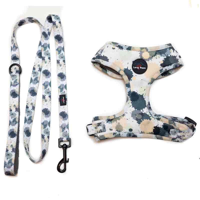 Funk the Dog Harness & Lead Set | Paint Splodge Grey, Green, Yellow ...