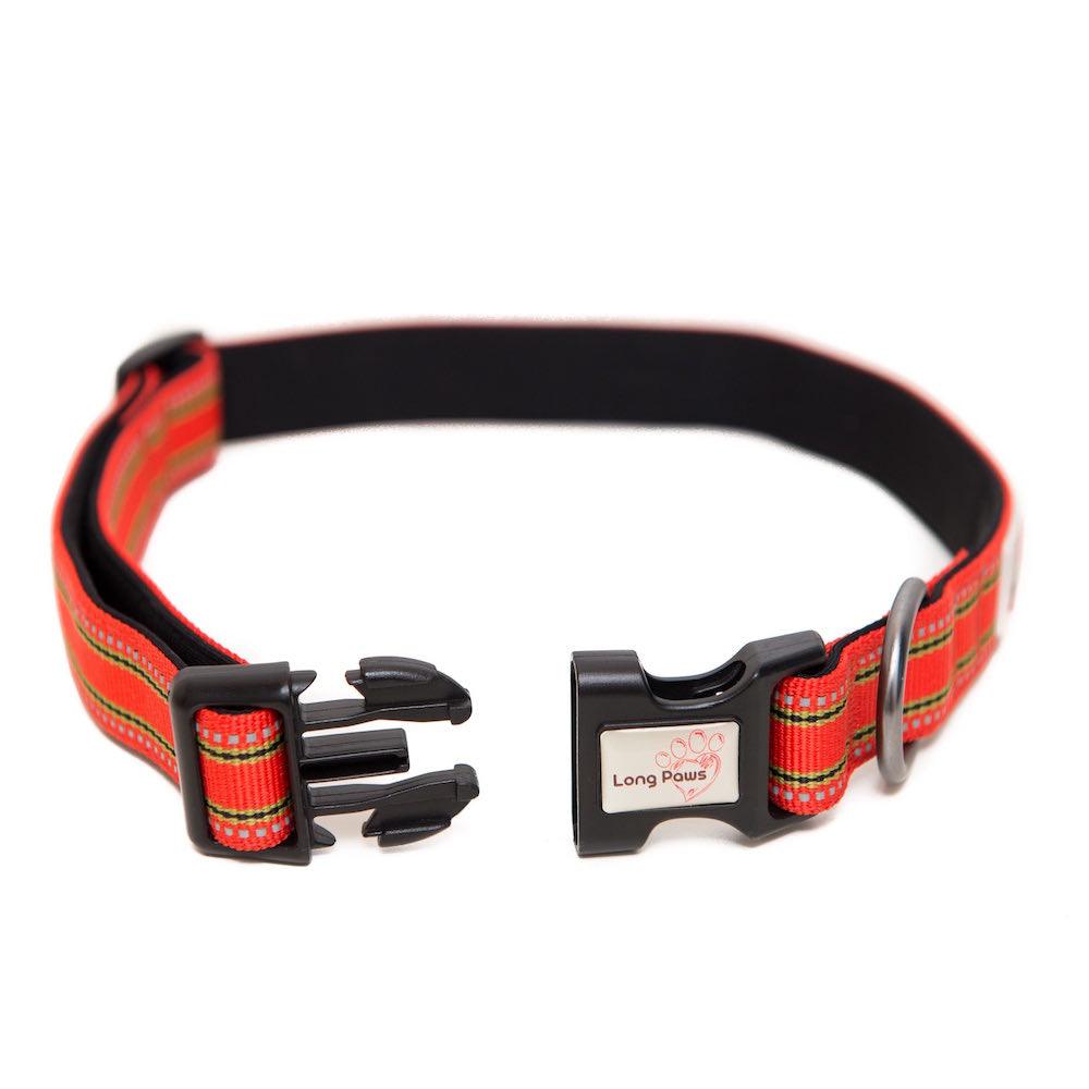 Long Paws Comfort Padded Dog Collar | Reflective Dog Collar UK | Orange ...